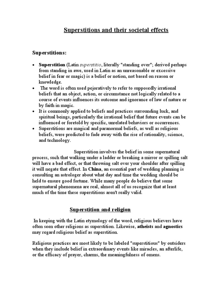 Societal Effects of Superstitions | PDF | Superstitions | Propositional ...