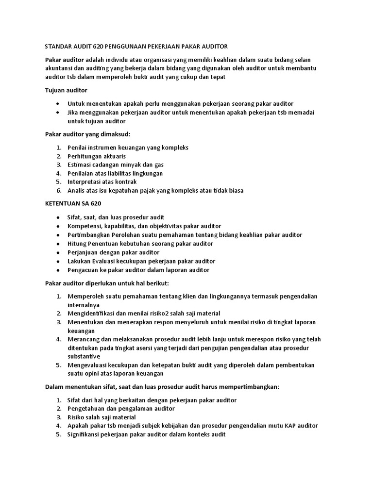 Standar Audit 620: Pekerjaan Pakar Auditor | PDF