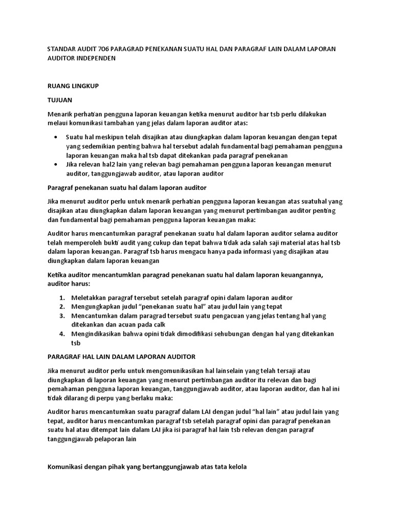 Ringkasan Sa 706 Paragraf Penekanan Suatu Hal & Paragraf Hal Lain Dalam ...