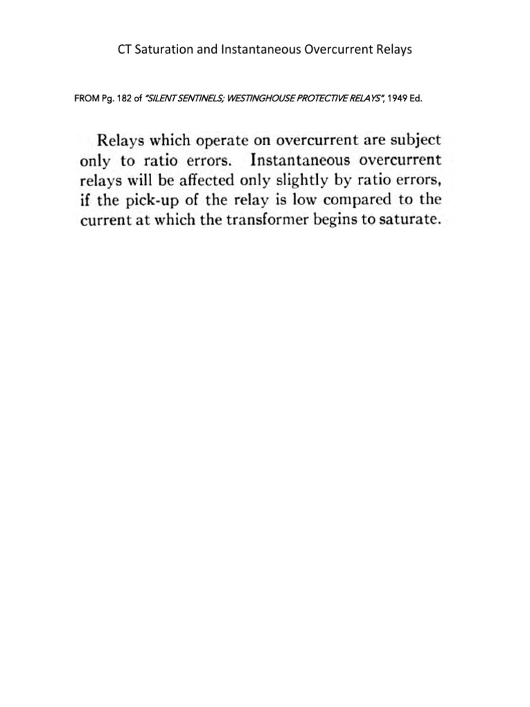 CT Saturation and Instantaneous Relays - Westinghouse | PDF
