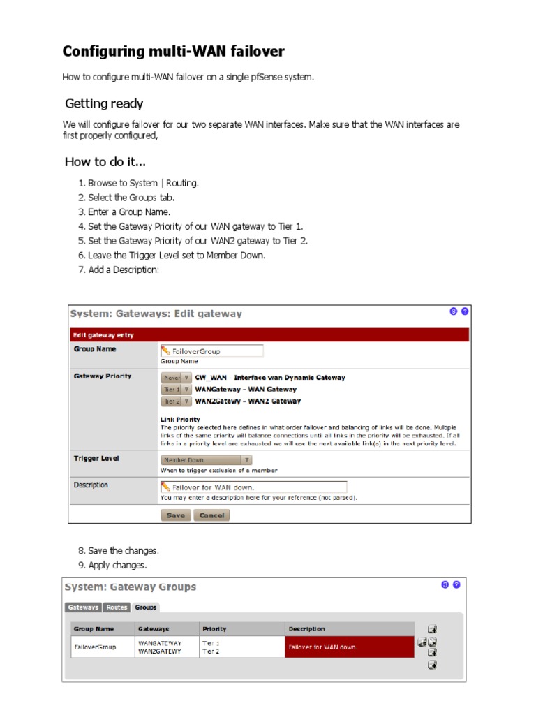 PFsense - Configuring multi-WAN Failover | PDF