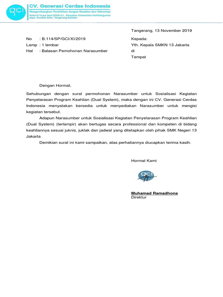 Surat Balasan Narsum - Gci | PDF