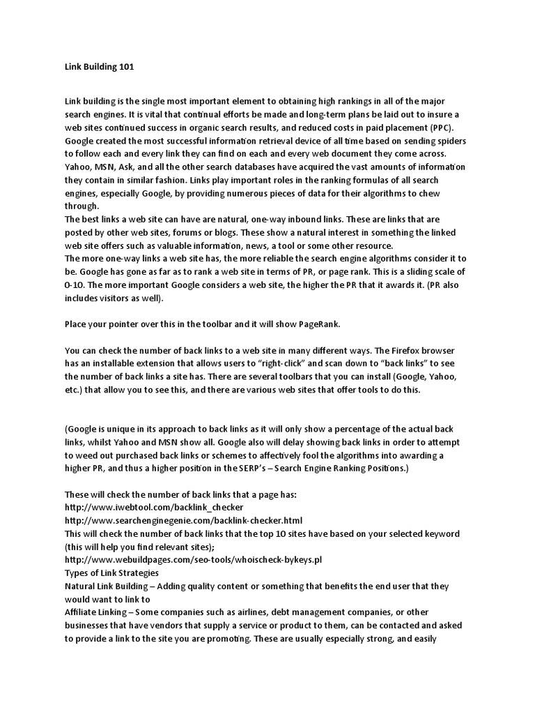 Link Building 101 | PDF | Search Engine Optimization | World Wide Web