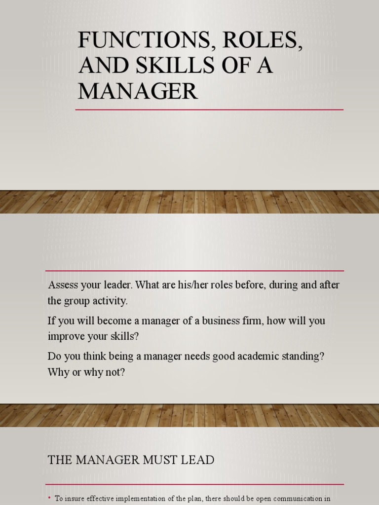 c1 - Functions, Roles and Skill of A Manager | PDF | Employment ...