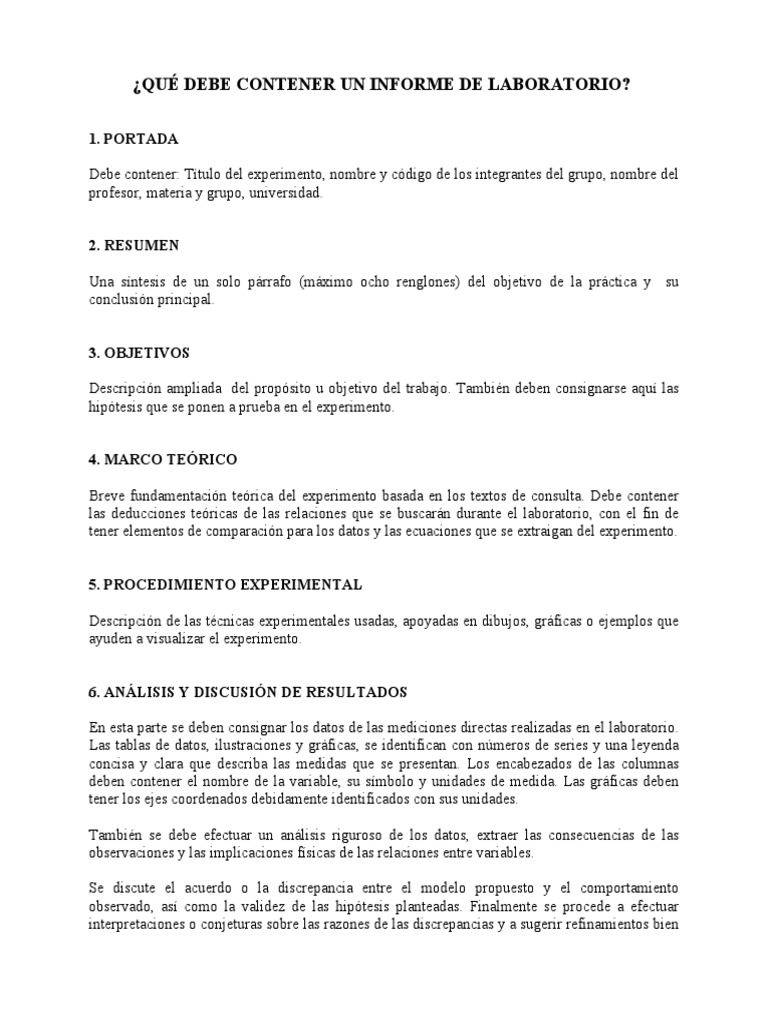 Contenido informe laboratorio | PDF | Experimentar | Laboratorios
