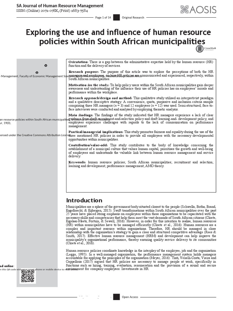 Exploring The Use and Influence of Human Resource Policies Within South ...