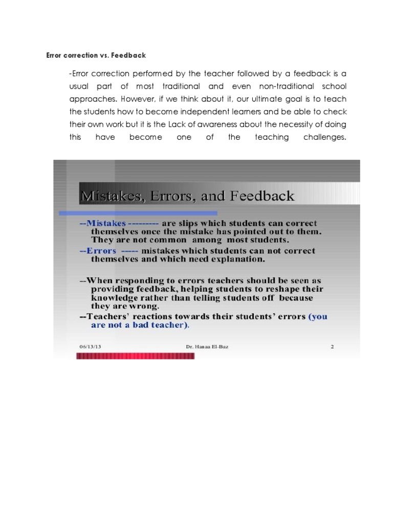  Error Correction Vs Feedback PDF Books Vocabulary