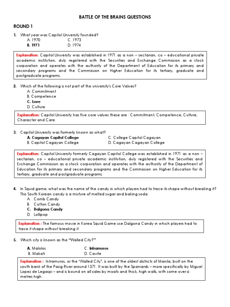 Battle of the Brains Quiz Questions | PDF | World Wide Web | Internet & Web