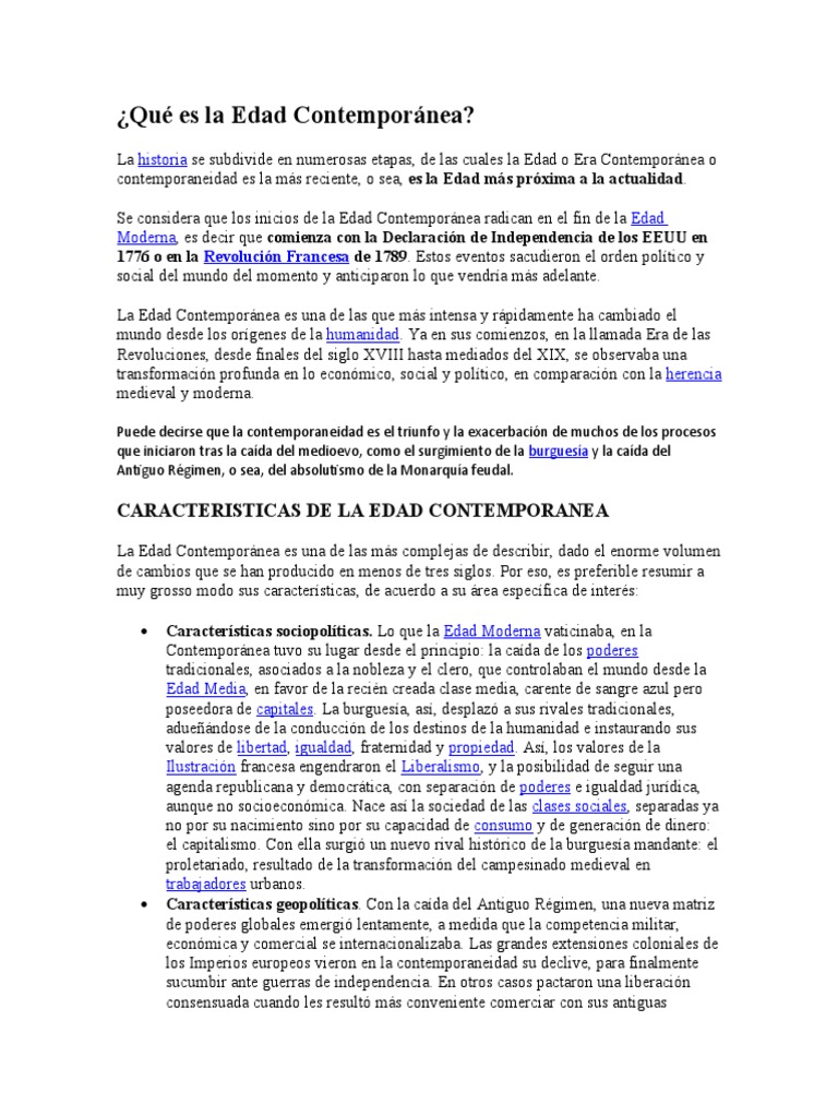 Definición de la Edad Contemporánea | PDF | Edades medias | Capitalismo