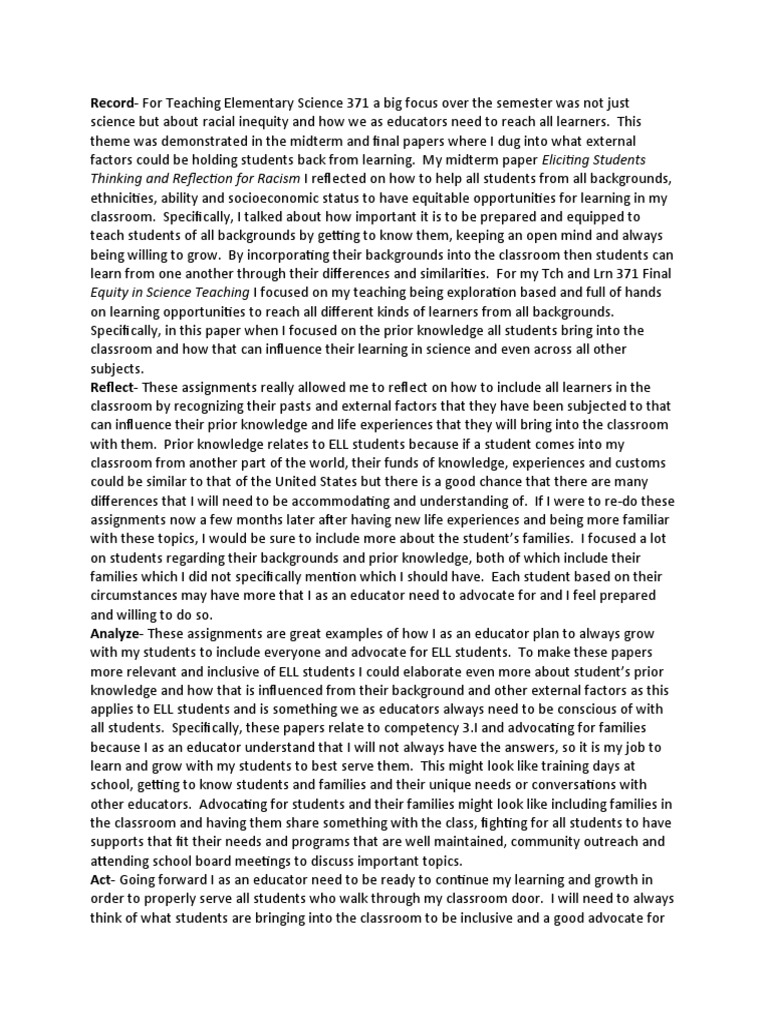 3i Reflection | PDF | Learning | Classroom