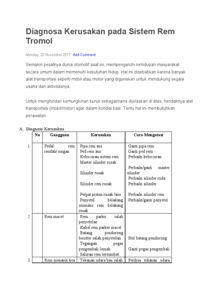 Diagnosa Kerusakan Pada Sistem Rem Tromol | PDF