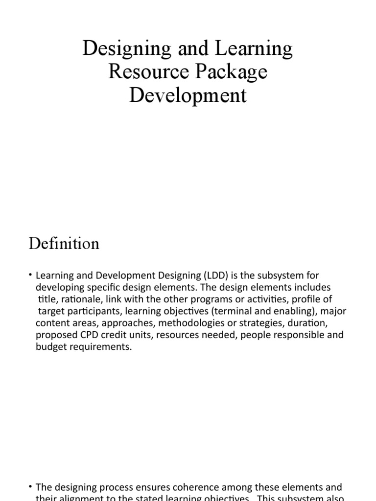 Designing and Learning Resource Package Development | Download Free PDF ...