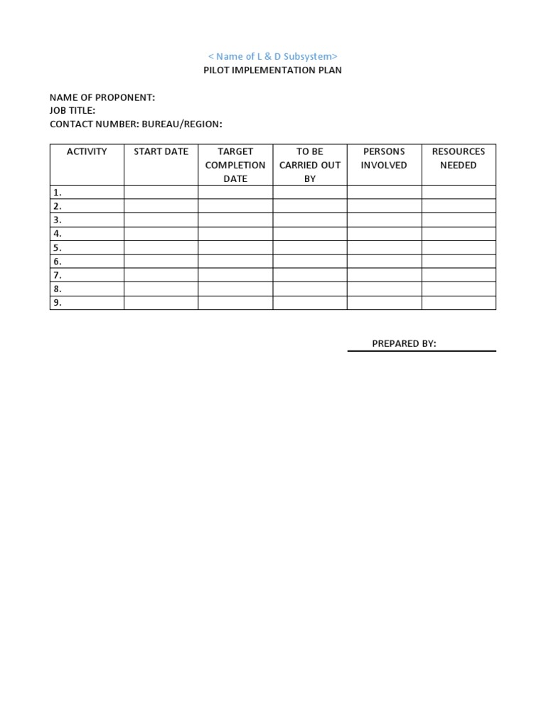 Pilot Implementation Plan Template | PDF