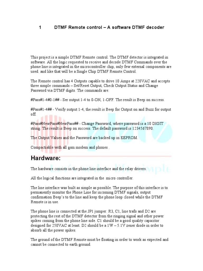 DTMF Remote Control | PDF | Relay | Telephone