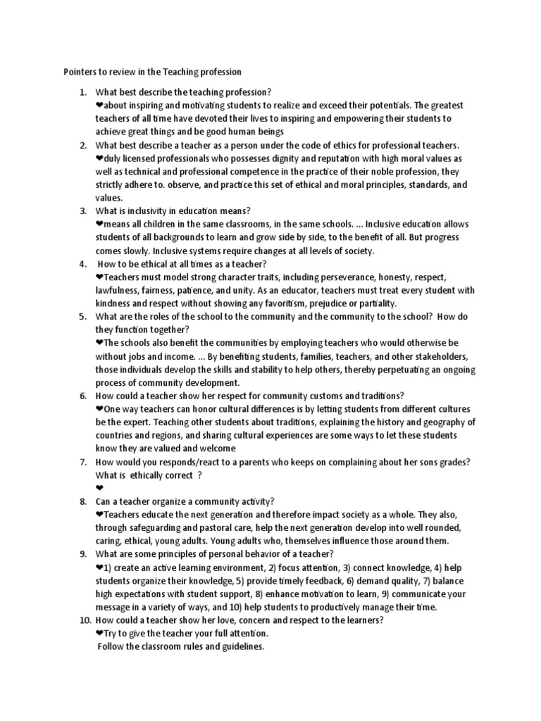 Teaching Profession Review Pointers | PDF | Teachers | Psychology