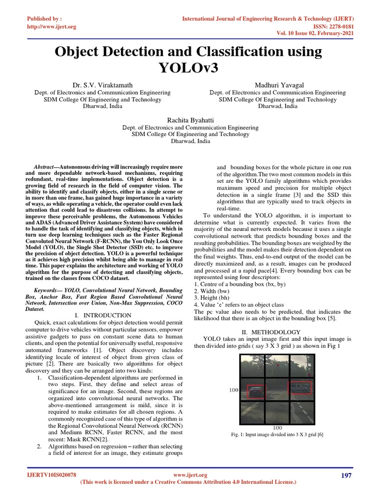 Object Detection And Classification Using Yolov3 Ijertv10is020078 Pdf Deep Learning Computing