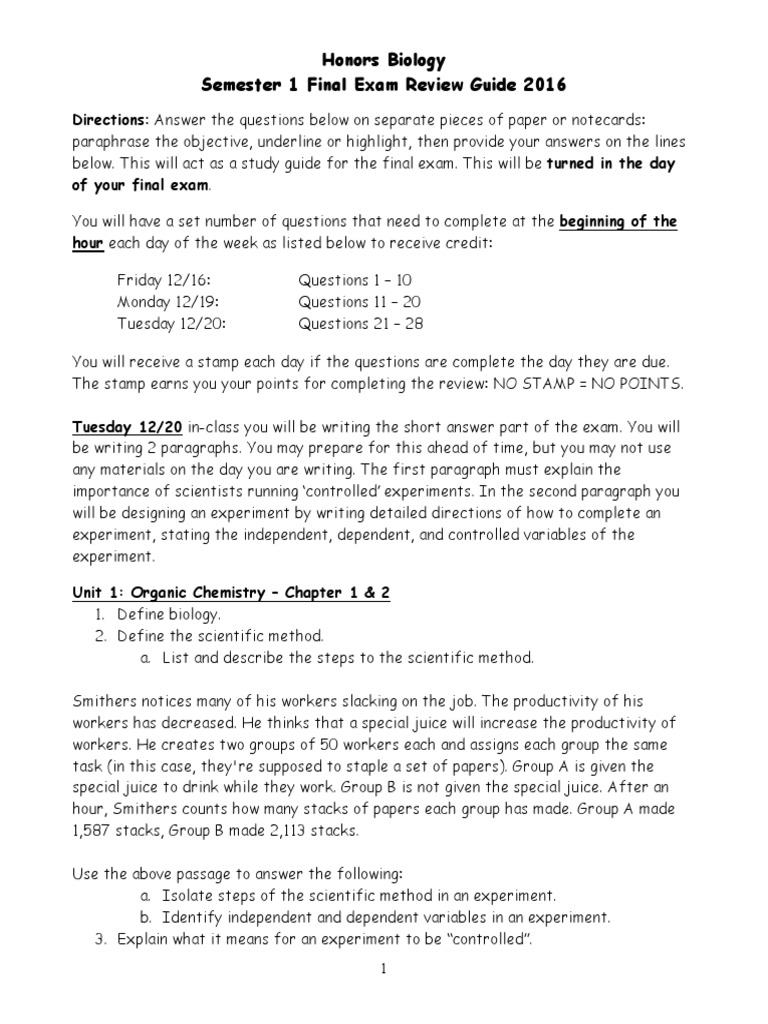 Honors Biology - Final Exam Review, Kirkpatrick | PDF | Zygosity ...