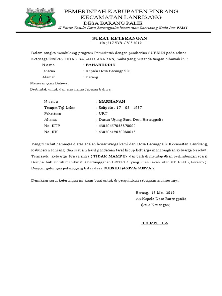 Surat Keterangan PLN | PDF