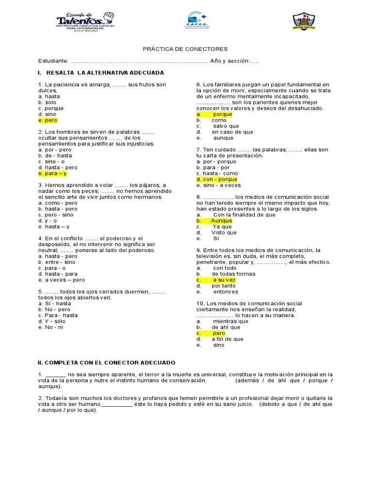 _práctica de Conectores.docx | PDF