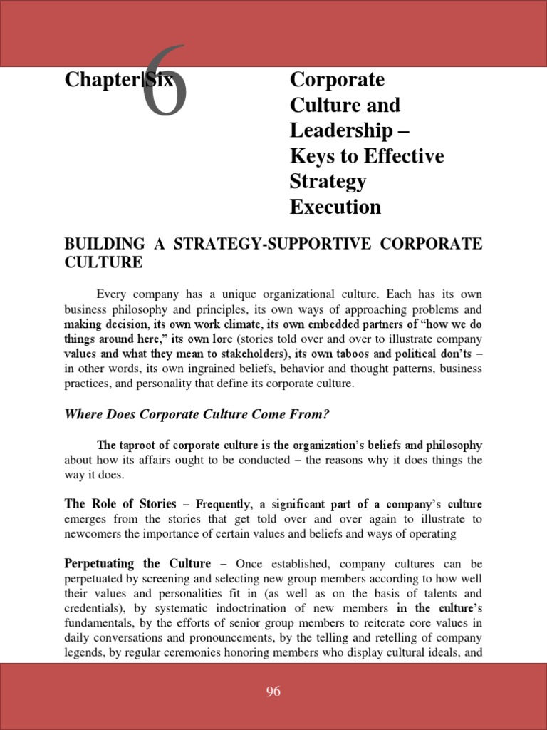 Chapter 6 Corporate Culture and Leadership Keys To Effective Strategy ...