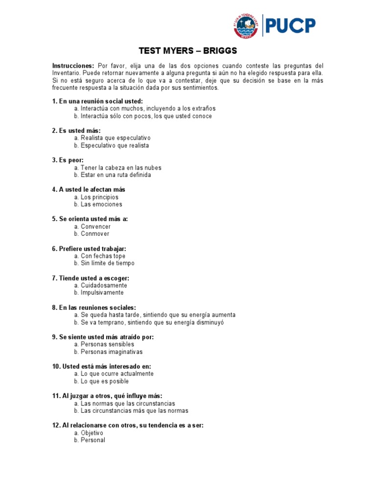 Test Myers-Briggs en Español | PDF | Relaciones personales, crianza y ...