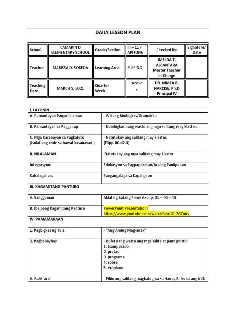 Daily Lesson Plan | PDF