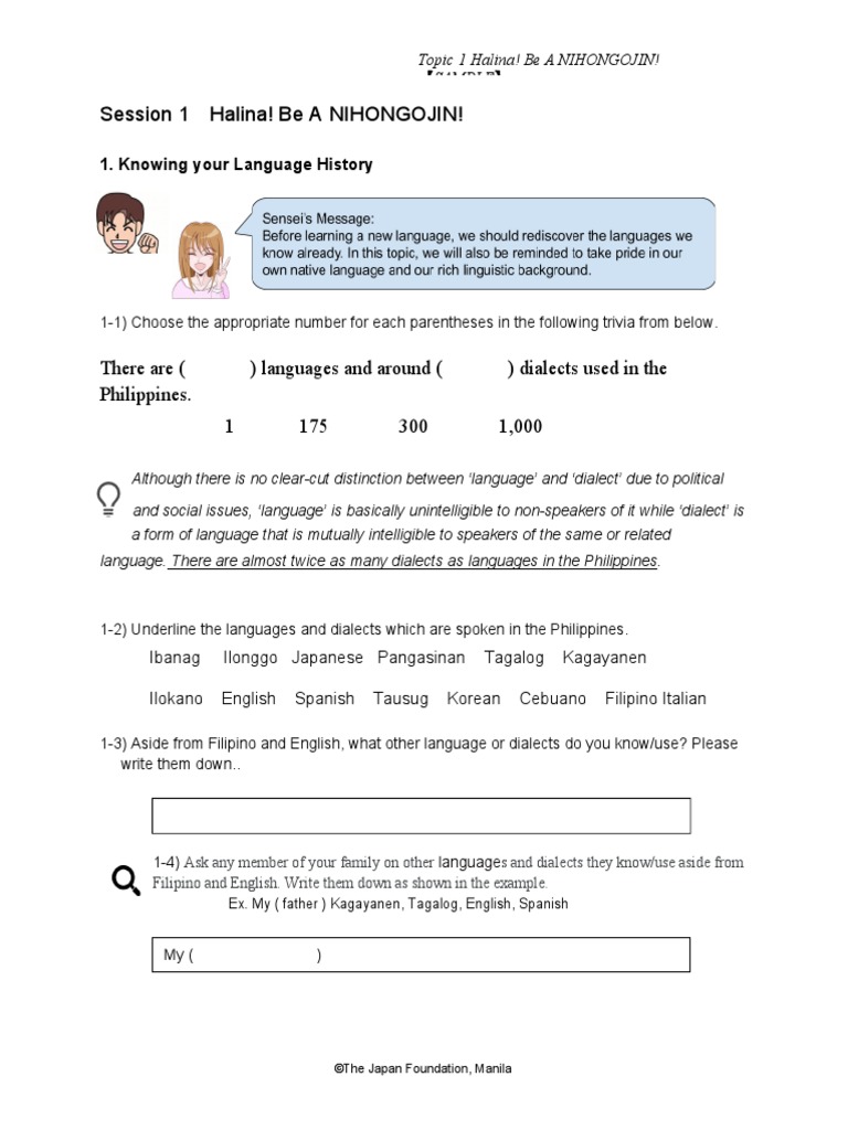 Session 1 Halina! Be A NIHONGOJIN!: 1. Knowing Your Language History ...