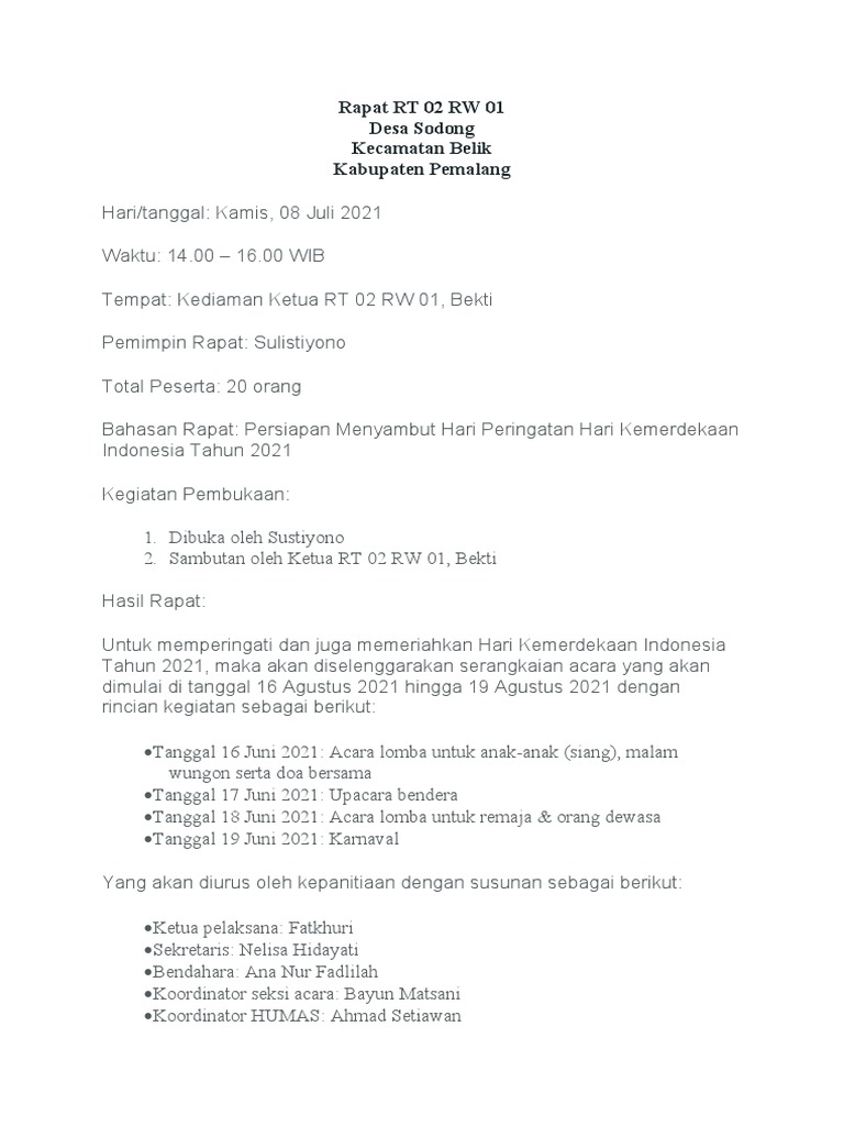 Notulen Rapat RT | PDF