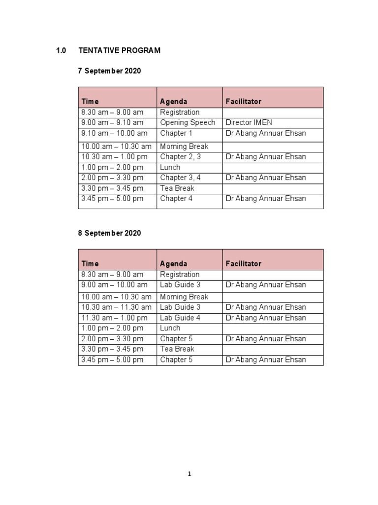 1.0 Tentative Program 7 September 2020 | PDF