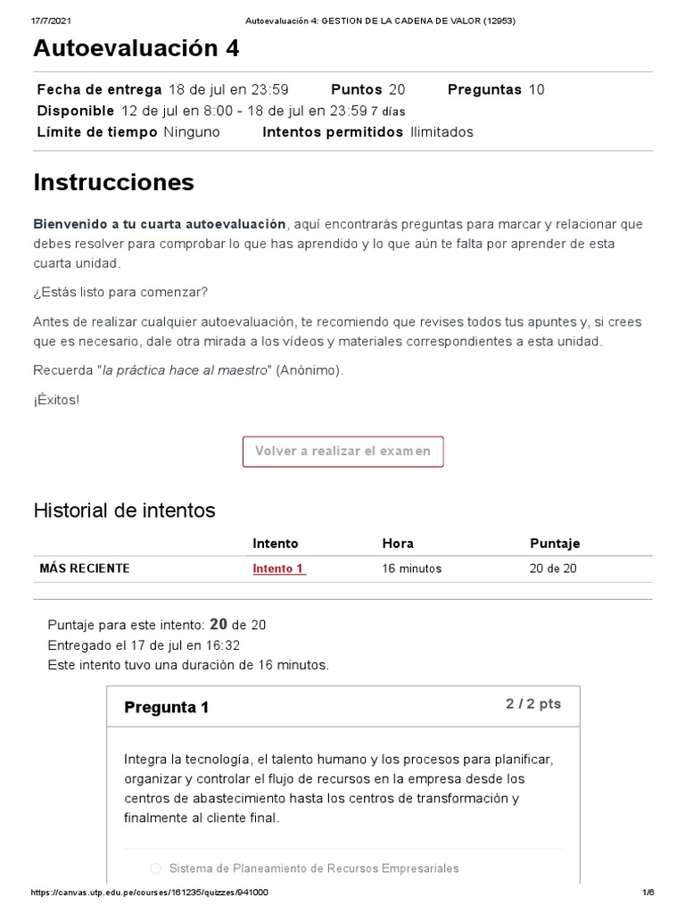Autoevaluación 4 - GESTION DE LA CADENA DE VALOR (12953) | PDF | Planificación de recursos ...