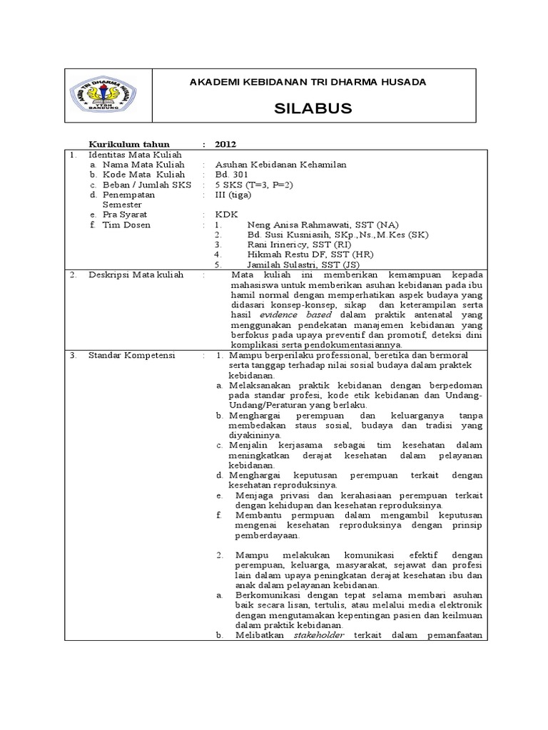 Silabus Askeb Kehamilan Blok | PDF