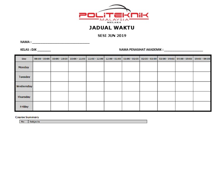 Jadual Waktu Kosong | PDF