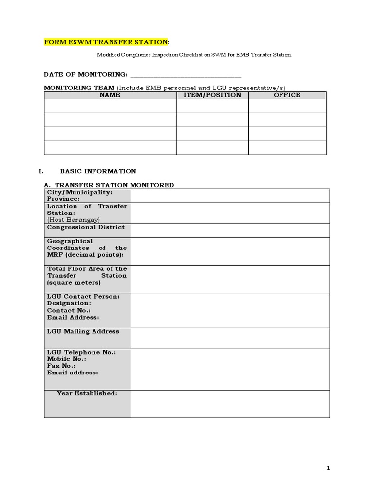 Updated TRANSPER STATION FORM | PDF | Waste Management | Waste