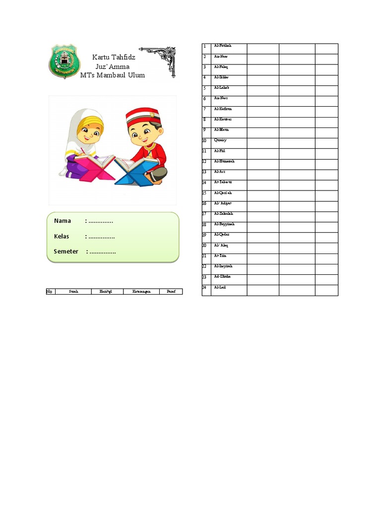 Kartu Tahfidz Al-Qur'an | PDF