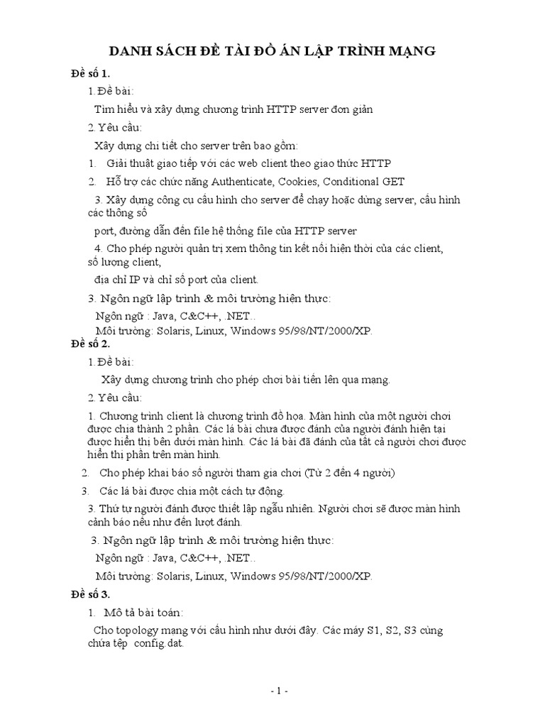 Danh Sach de Tai Lap Trinh Mang | PDF