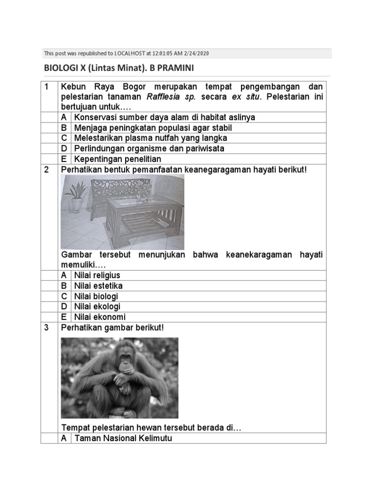 Soal Pts Ganjil Biologi Kelas X Ips | PDF | Sains & Matematika