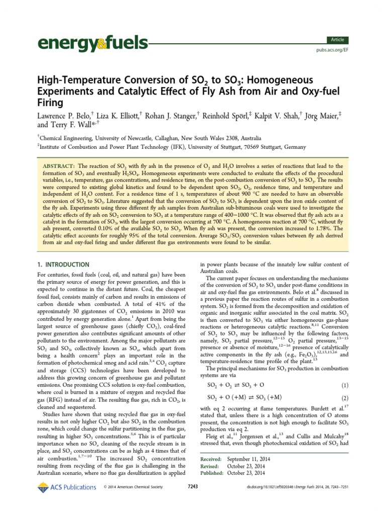 High-Temperature Conversion of SO To SO: Homogeneous Experiments and ...