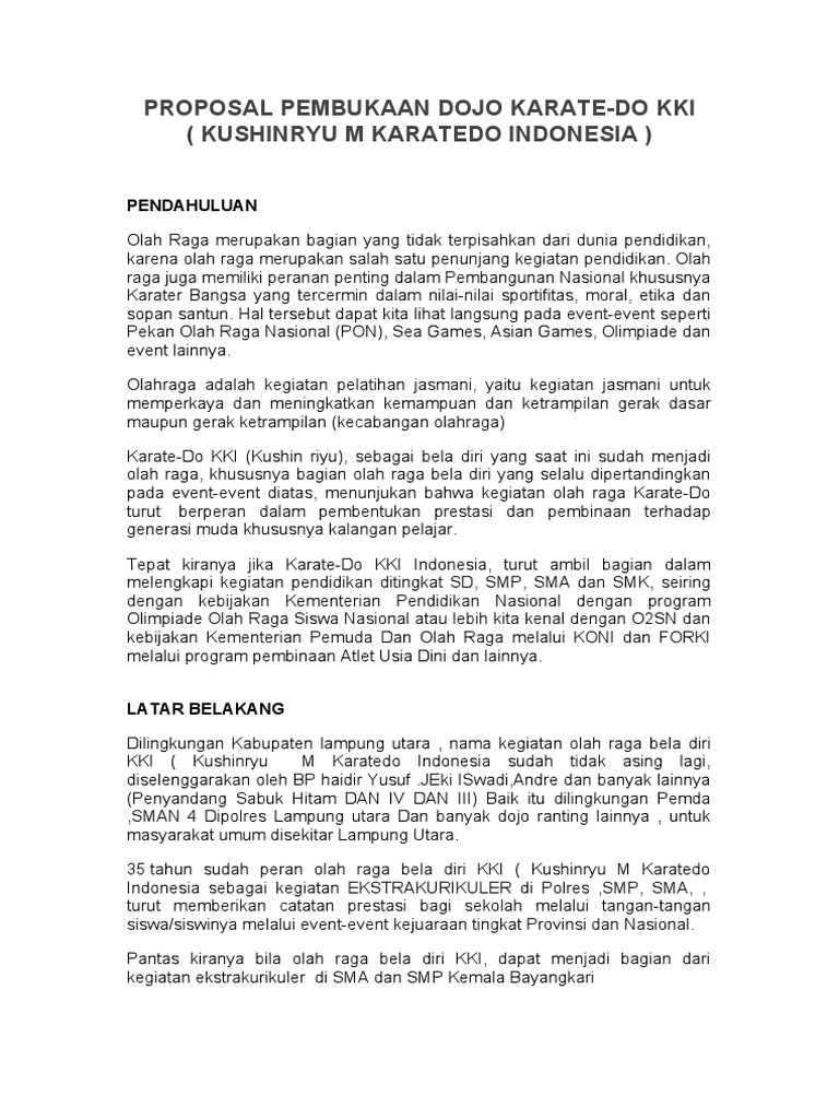 Proposal Pembukaan Dojo Karate KKI | PDF
