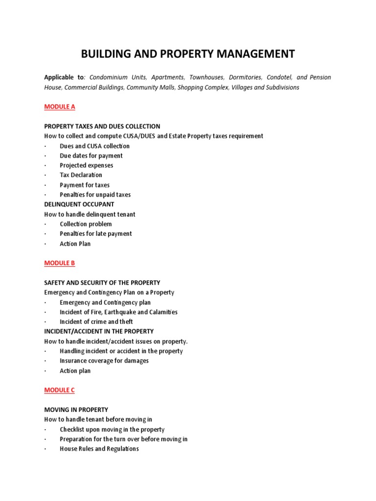 BUILDING AND PROPERTY MANAGEMENT - Module | PDF | Insurance | Property ...