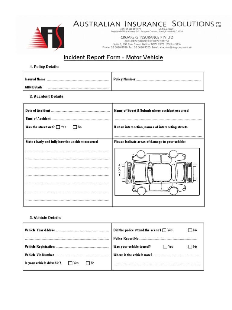 Incident Report Form Moto039r829r | PDF | Insurance | Driving Under The ...