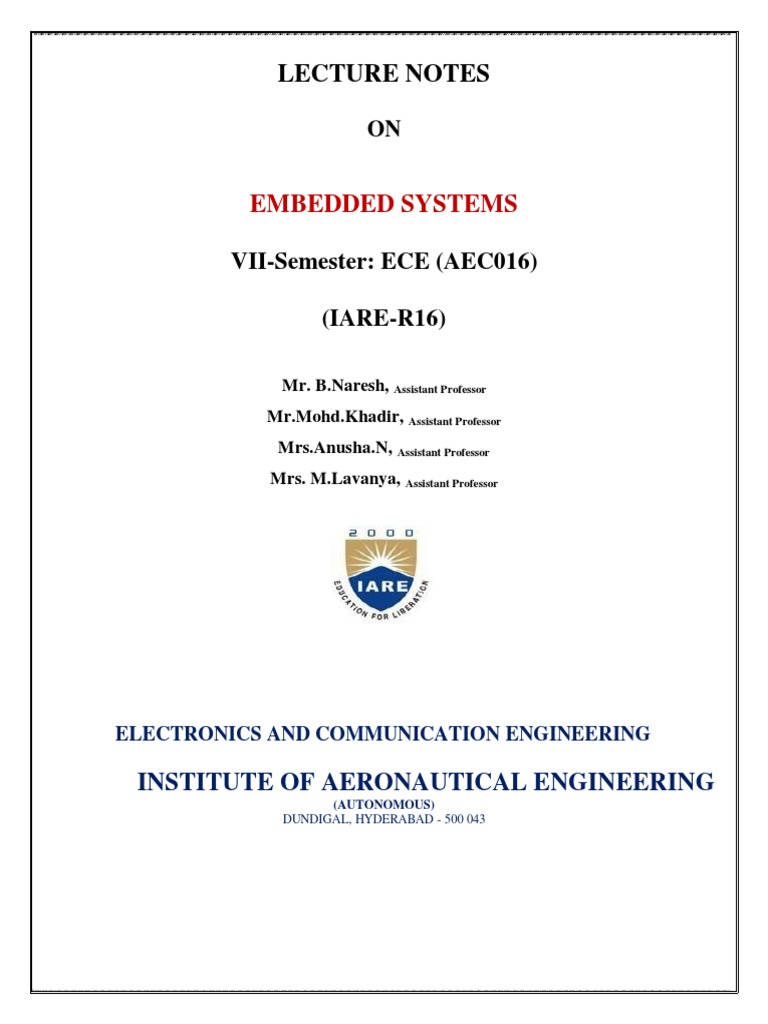 Embedded Systems Lecture Notes Pdf Embedded System Microprocessor 