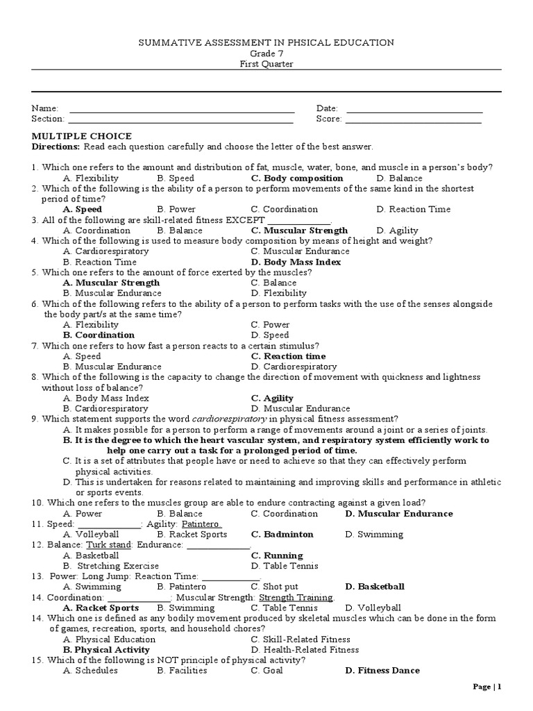 Assessing Physical Fitness: A Summative Evaluation of Skill-Related and ...