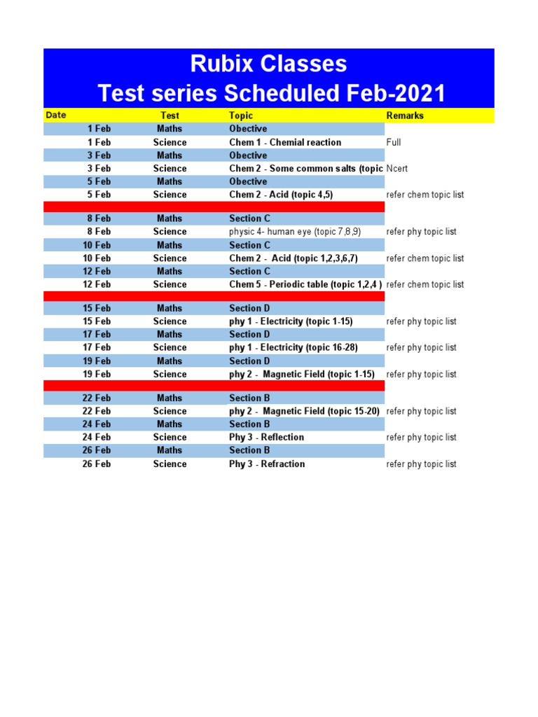 Test Series - Test Schedule Feb | PDF