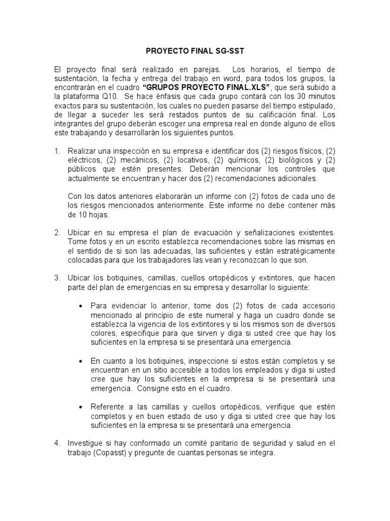 Proyecto Final Grupal SGSST Virtual | PDF