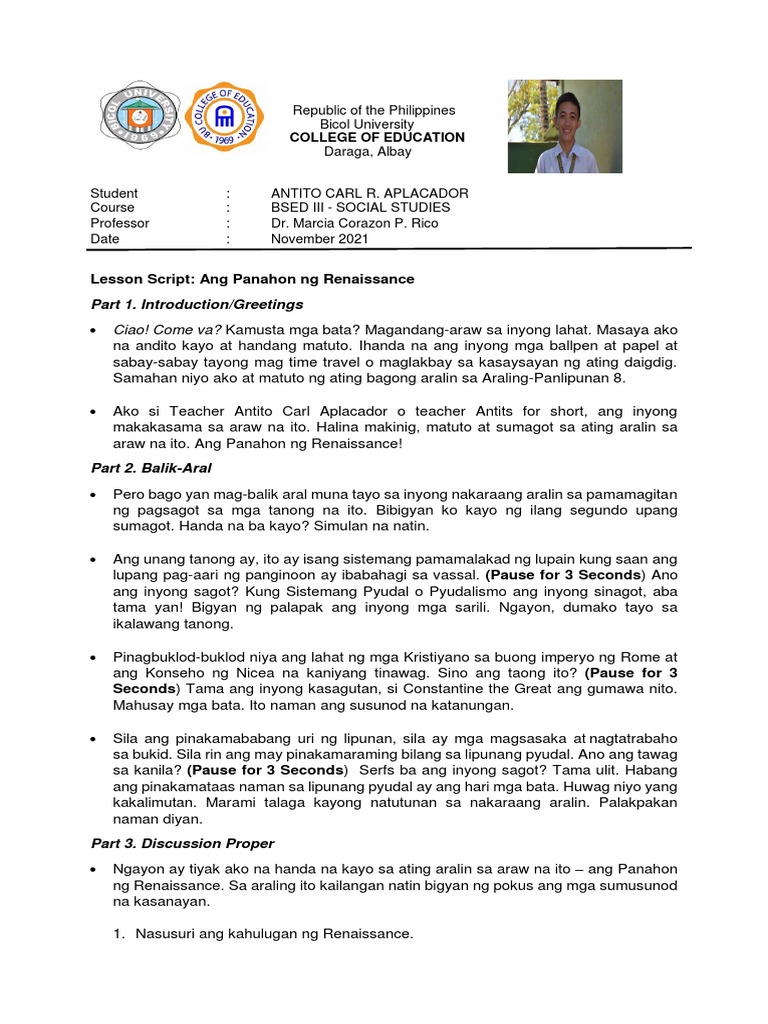 Lesson Script Renaissance | PDF