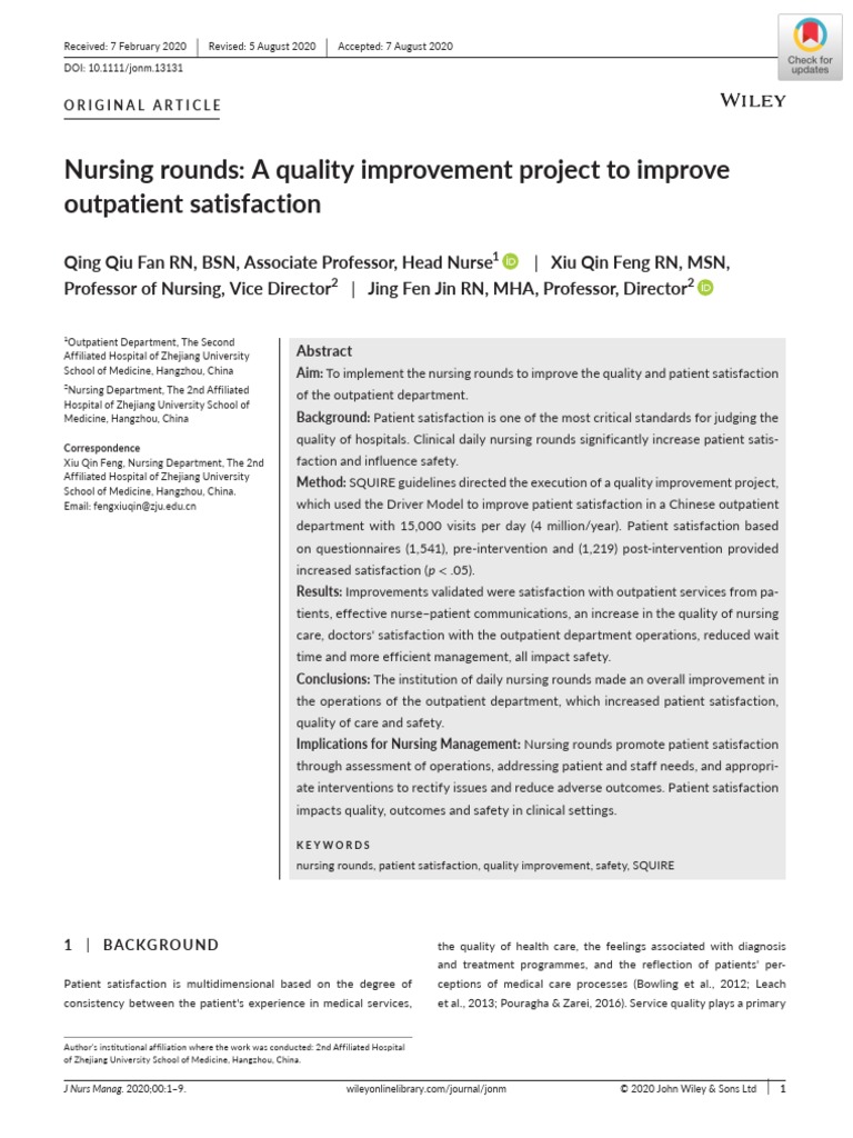 Nursing Rounds: A Quality Improvement Project To Improve Outpatient ...