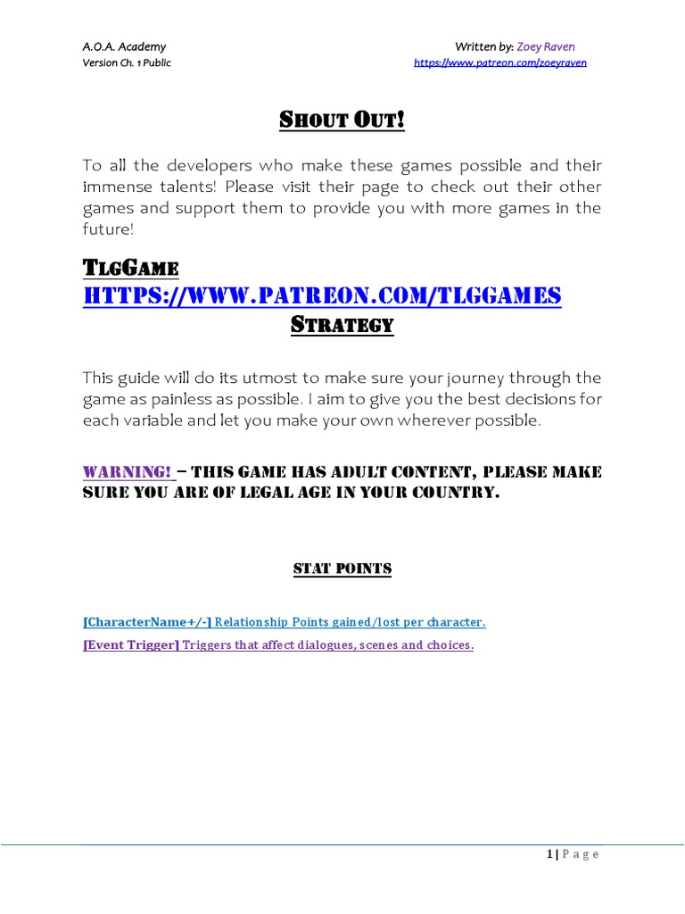 A.O.A. Academy Walkthrough Guide | PDF