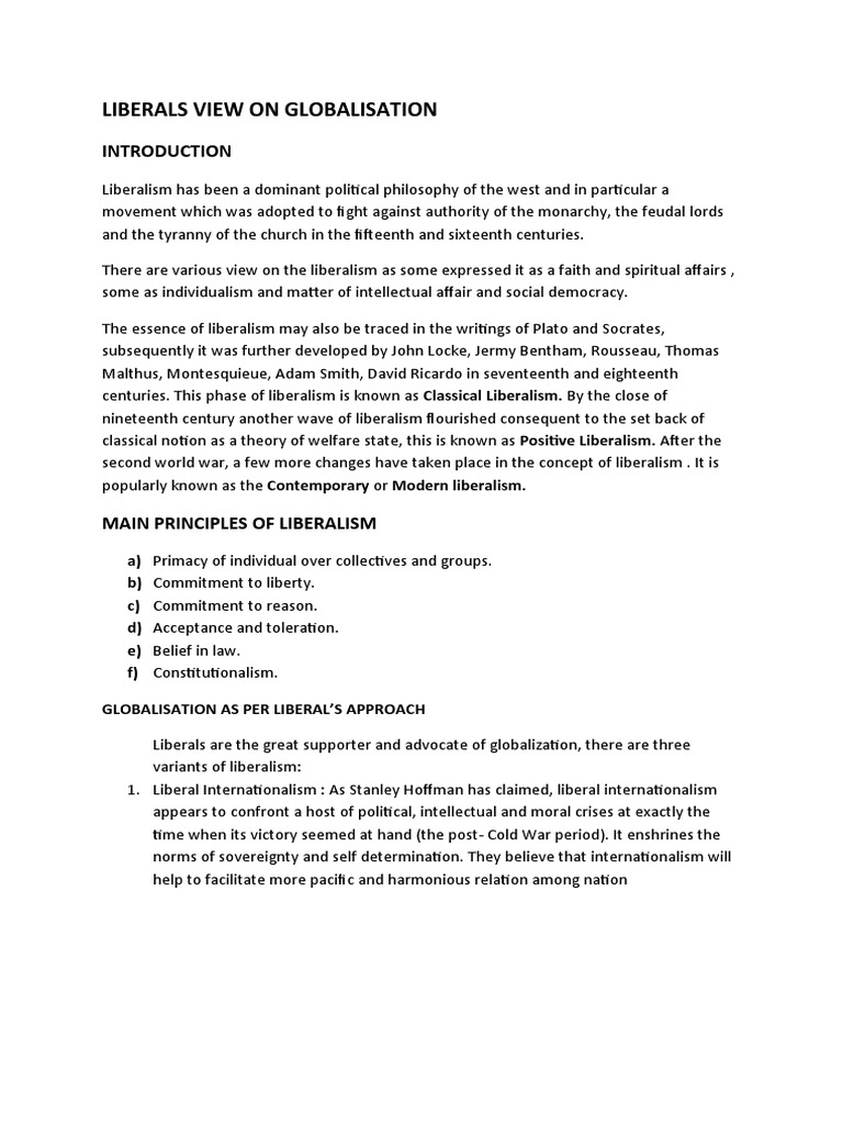 Liberals View On Globalisation | PDF | Liberalism | Globalization