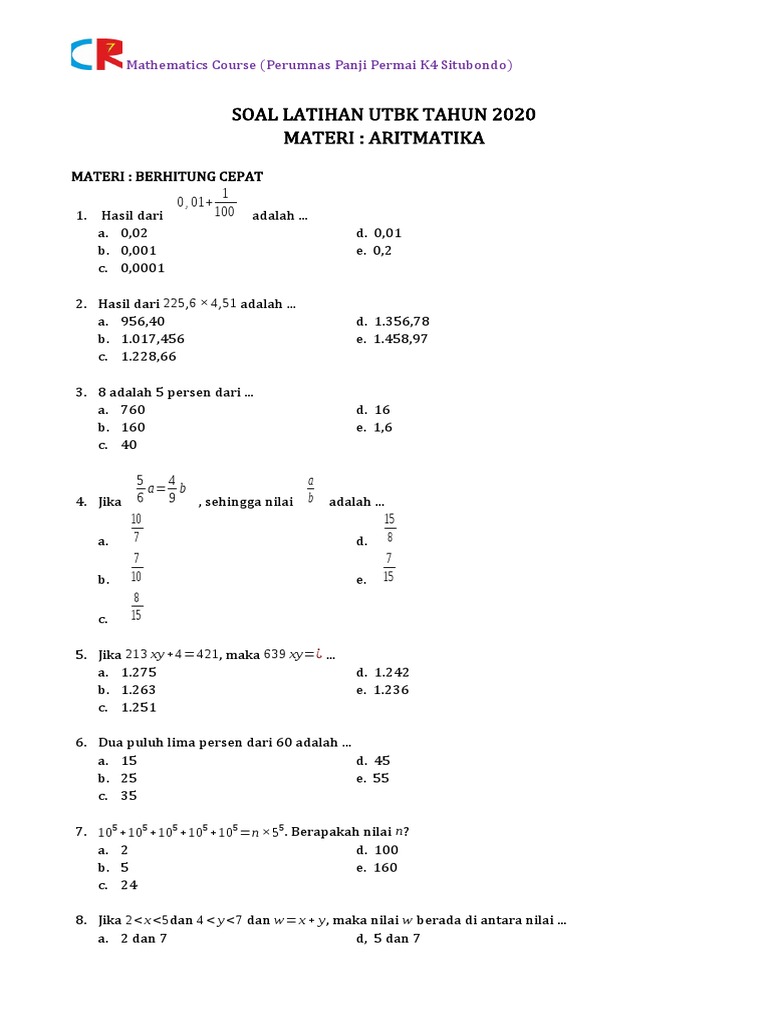 SOAL LATIHAN UTBK TAHUN 2020 Pertemuan 3 | PDF