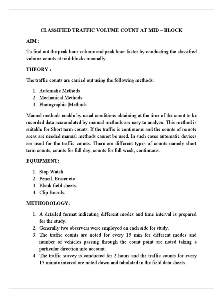 Classified Traffic Volume Count at Mid Block | PDF | Traffic | Transport